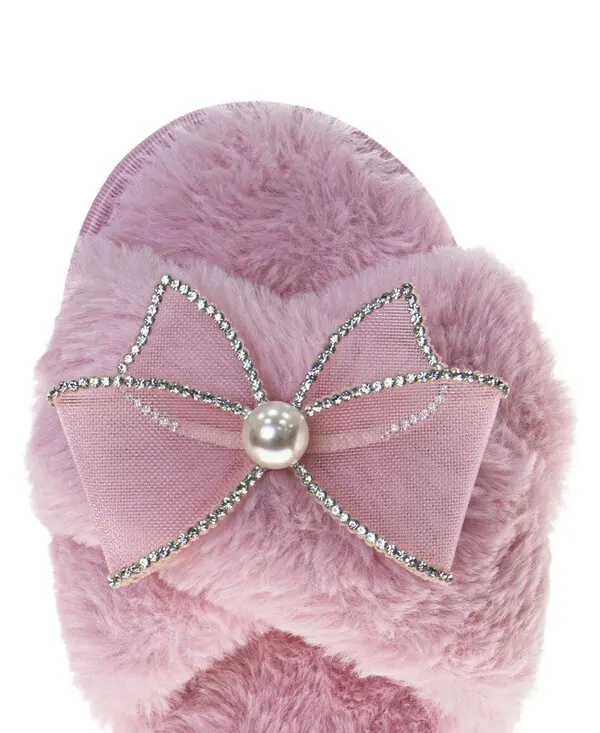 Badgley Mischka Jeweled Faux Fur Slippers - Pink