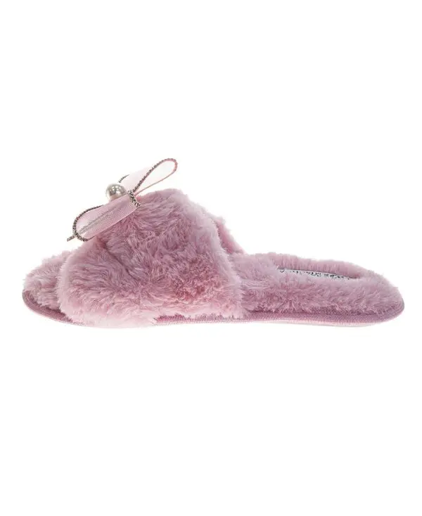 Badgley Mischka Jeweled Faux Fur Slippers - Pink