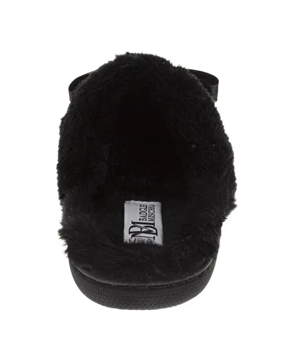 Badgley Mischka Fluffy Rhinestone Bow Detail Slippers - Black