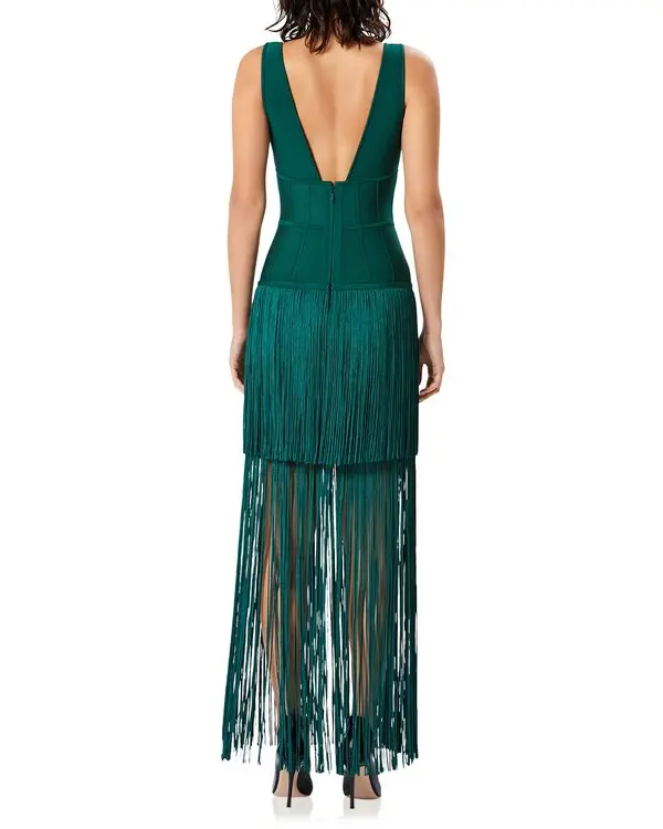 Herve Leger Tiered Fringe Gown