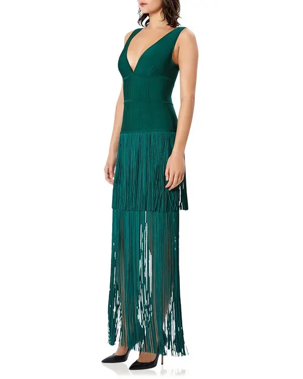 Herve Leger Tiered Fringe Gown