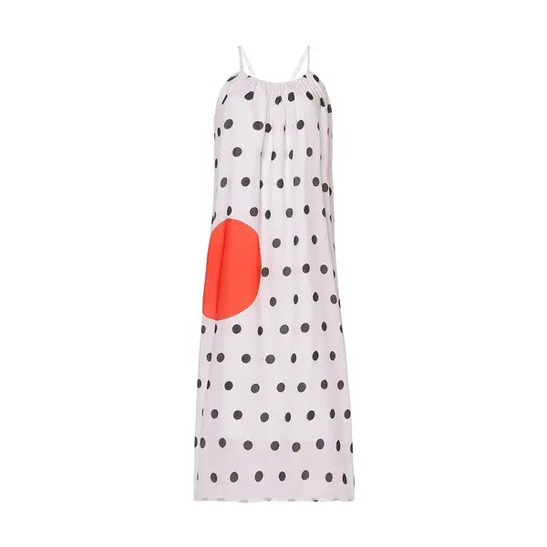 DHARA SHETH, DUBAI White / Red One Polka Dot Spaghetti Strap Maxi Dress - White/red