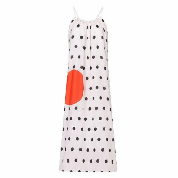 DHARA SHETH, DUBAI Dhara Sheth Dubai Polka Dot Maxi Dress - White/red/black