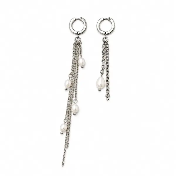 KIREI Silver / White Drift Freshwater Pearl And Stainless Steel Earcuff Set - Silver/white
