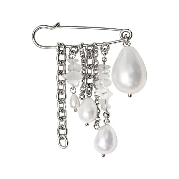 KIREI White / Silver Fragment Pearl & Quartz Brooch - White/silver
