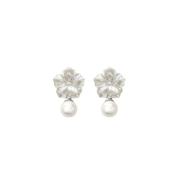 ALEGORIA JEWELLERY Silver Pearl Drop Earrings - Silver/white