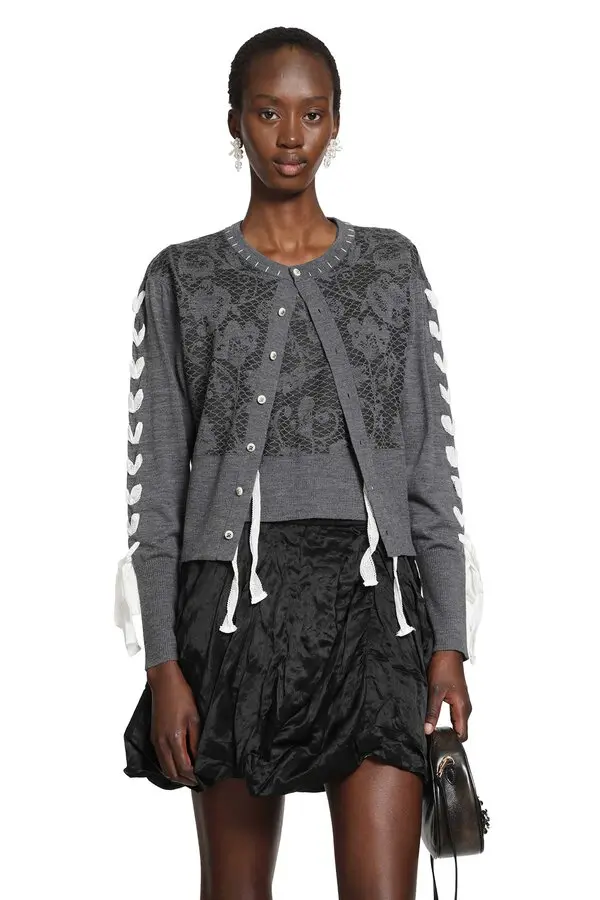 RENLI SU Floral Lace Wool Cardigan - Grey
