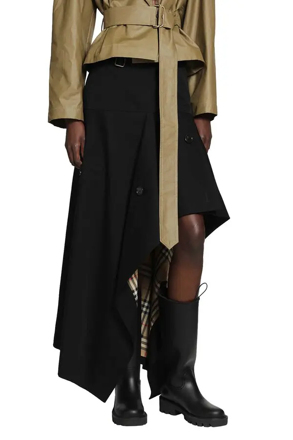Burberry Gabardine Asymmetric Trench Skirt - Black