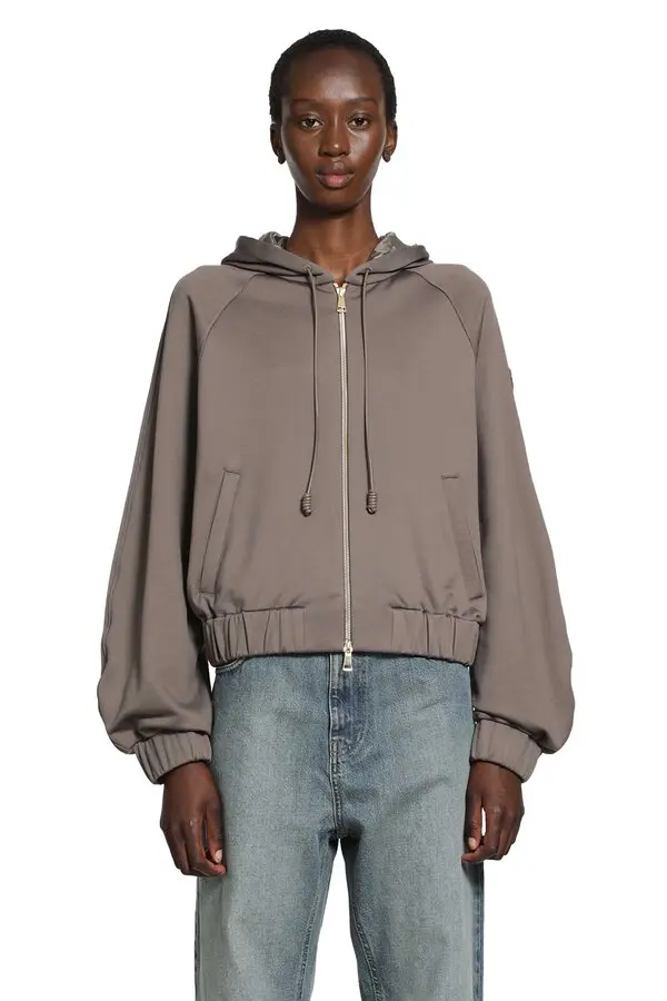 Moncler Fleece Zip Up Hoodie - Beige