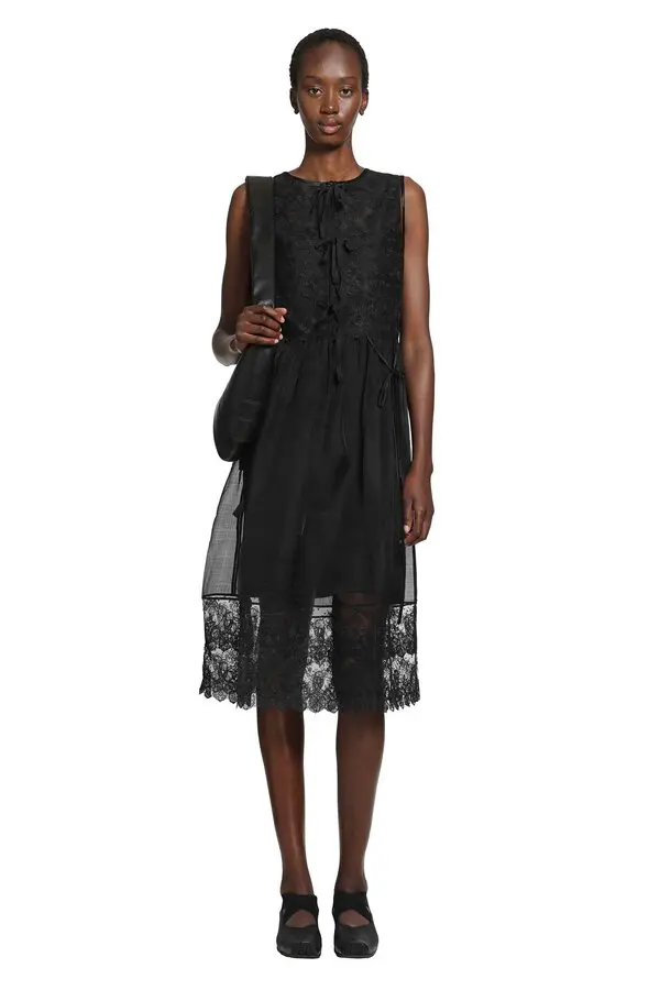 RENLI SU Silk Sheer Lace Mini Dress - Black