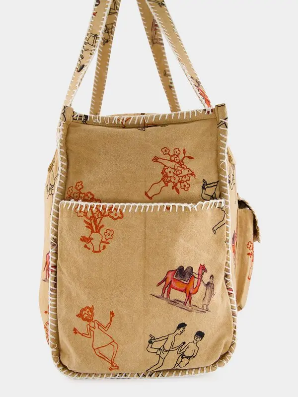 BAZISZT Brown Lavie Cotton Shoulder Bag