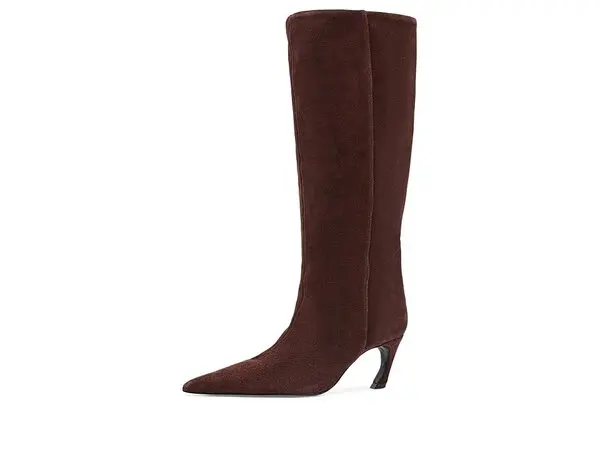 Schutz Lexi Mid Boots Leather Knee-high Boots With Pointed Toe And Curved Heel - Root Brown