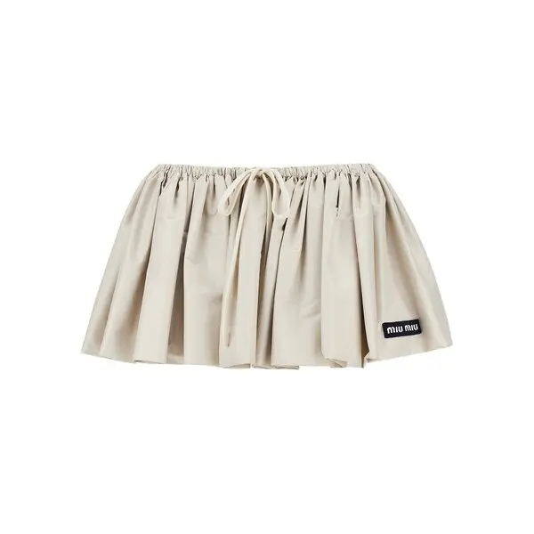 Miu Miu Mini Skirt With Logo Patch - Beige