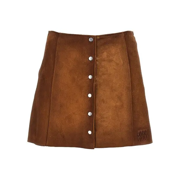 Miu Miu Waxed Suede Leather Mini Skirt - Brown