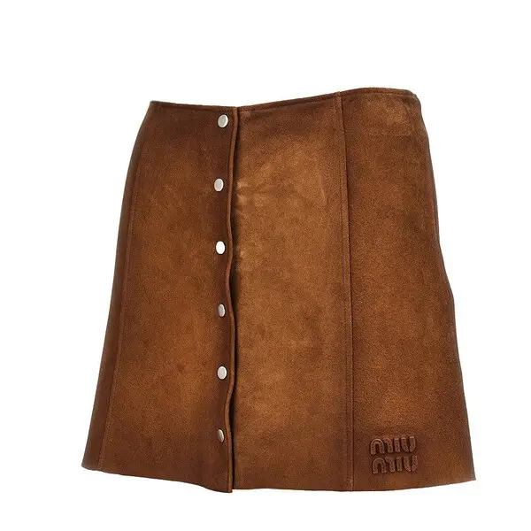 Miu Miu Waxed Suede Leather Mini Skirt - Brown