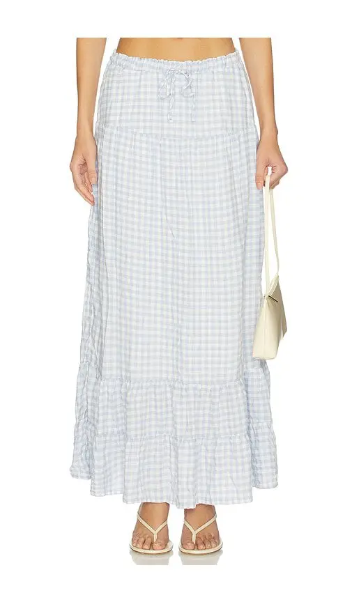 Peixoto Riley Maxi Skirt In Baby Blue - Cloud Blue Gingham