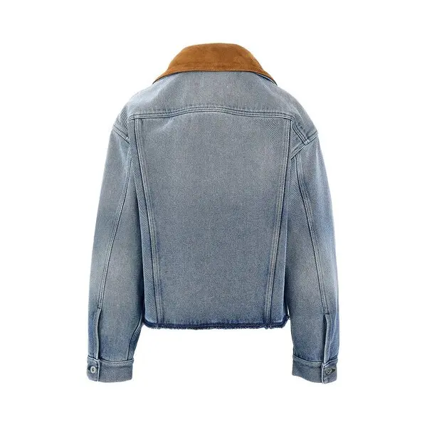 Miu Miu Denim Jacket With Detachable Suede Collar - Blue