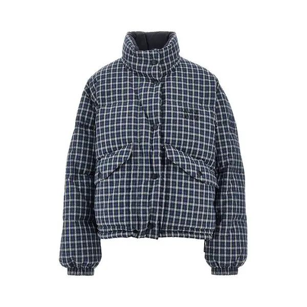 Miu Miu Reversible Checked Flannel And Technical Fabric Down Jacket - Blue