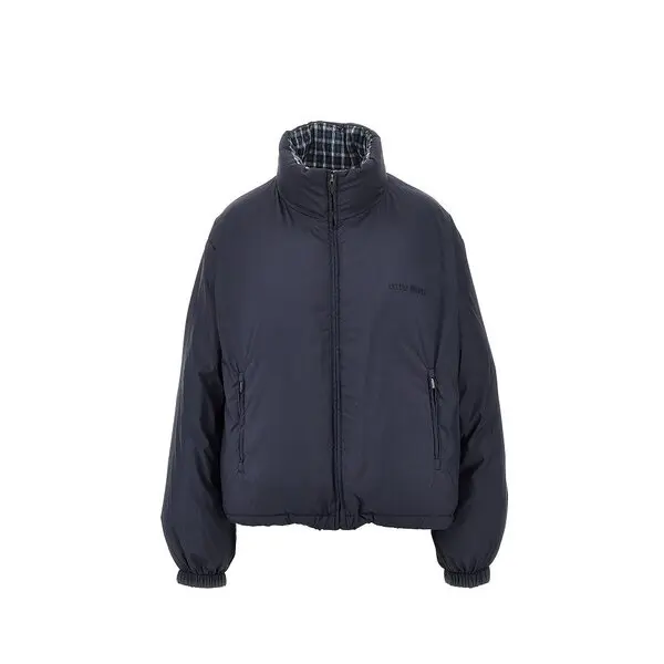 Miu Miu Reversible Checked Flannel And Technical Fabric Down Jacket
