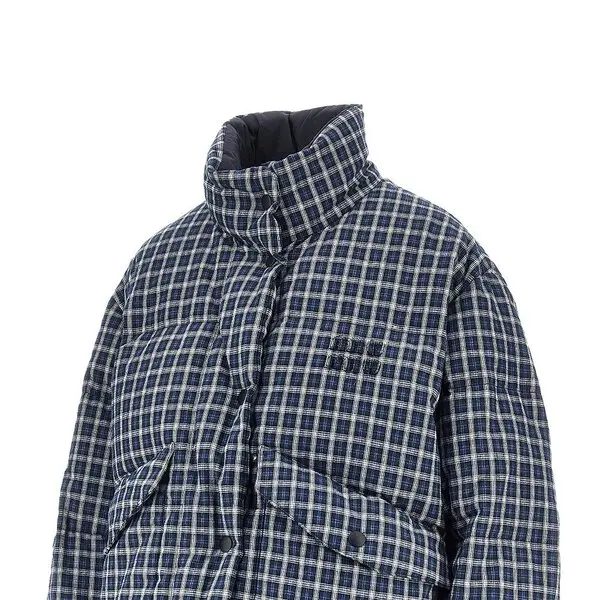 Miu Miu Reversible Checked Flannel And Technical Fabric Down Jacket