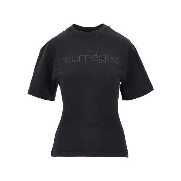 COURREGES Logo Print Fitted T-hirt - Black
