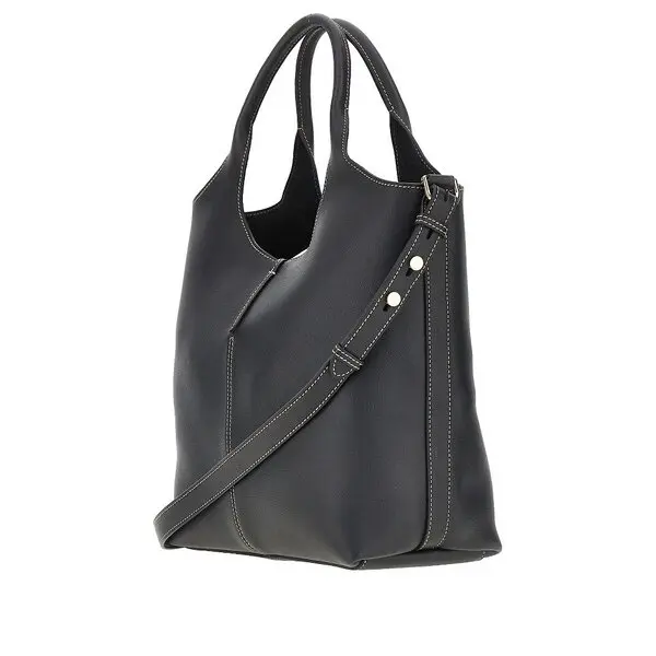TOD'S Leather Small Shopping Tote Bag With Metal Bar Detail - Black