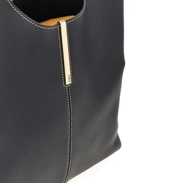 TOD'S Leather Small Shopping Tote Bag With Metal Bar Detail - Black