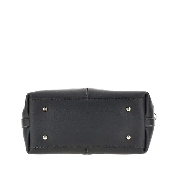 TOD'S Leather Small Shopping Tote Bag With Metal Bar Detail - Black