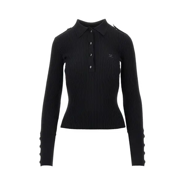 COURREGES Ribbed Knit Polo Hirt - Black