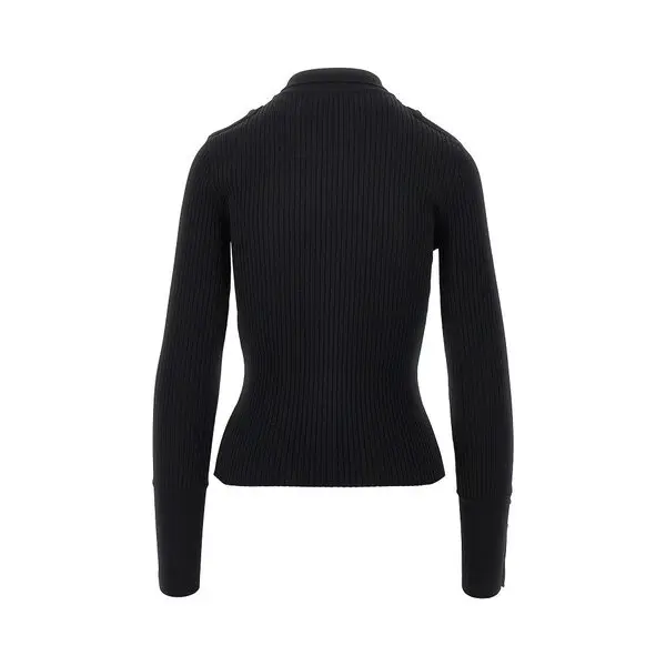 COURREGES Ribbed Knit Polo Shirt With "ac" Logo Embroidery - Black