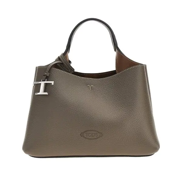 TOD'S Grained Leather Micro Shopping Bag - Grey