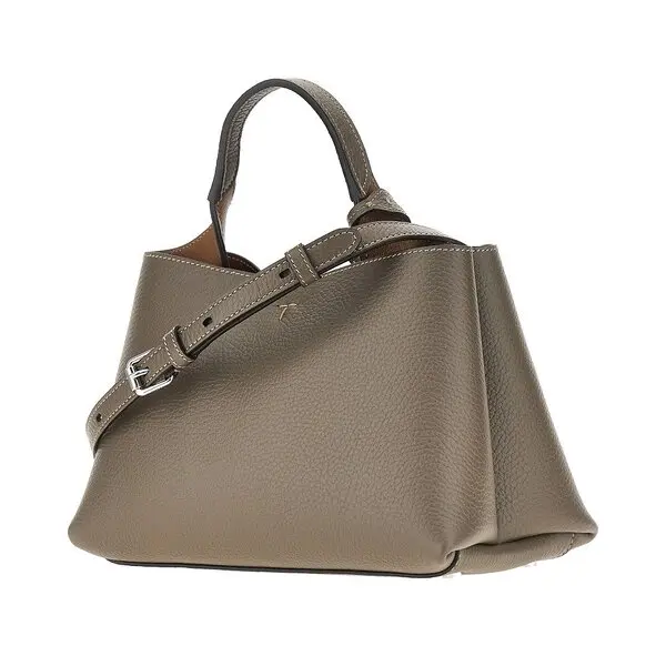TOD'S Grained Leather Micro Shopping Bag With T Timeless Charm - Grey