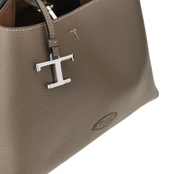 TOD'S Grained Leather Micro Shopping Bag With T Timeless Charm - Grey