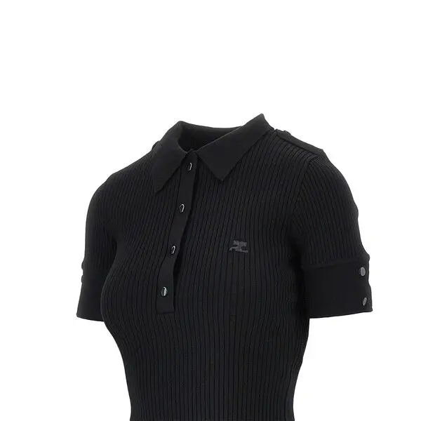 COURREGES Ribbed Knit Polo Shirt With Embroidered Logo