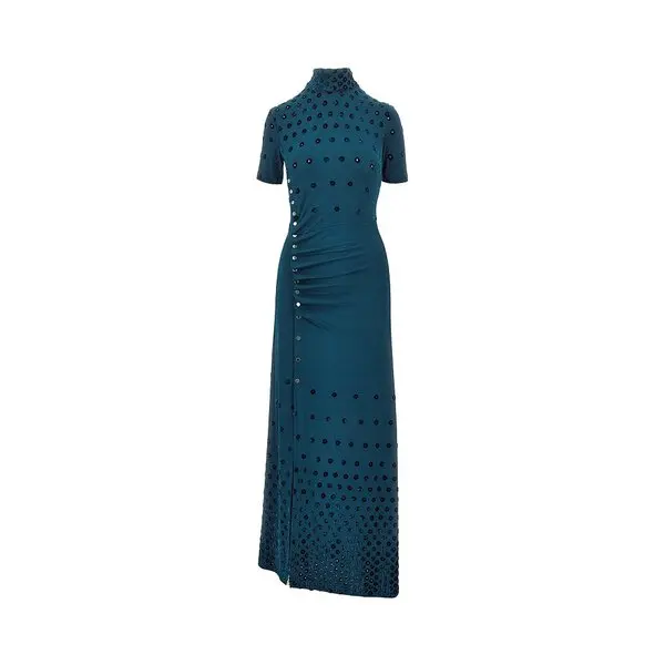 Rabanne Jersey Long Dress With Flocked Holes - Blue