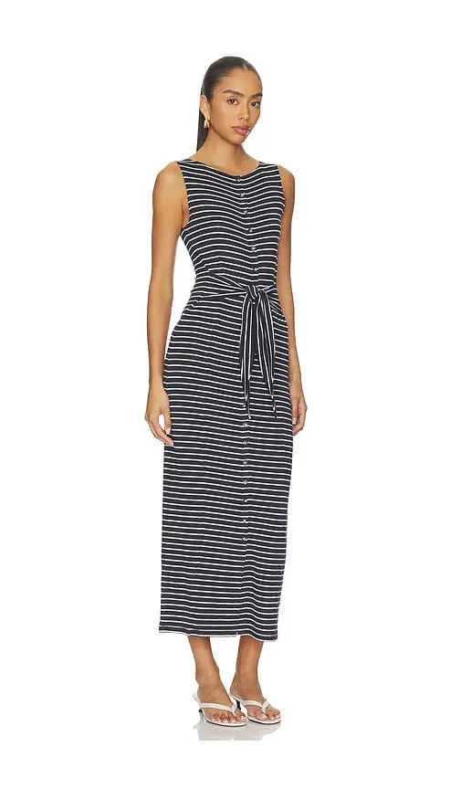 Rag & Bone The Knit Button Tie Stripe Dress In Navy