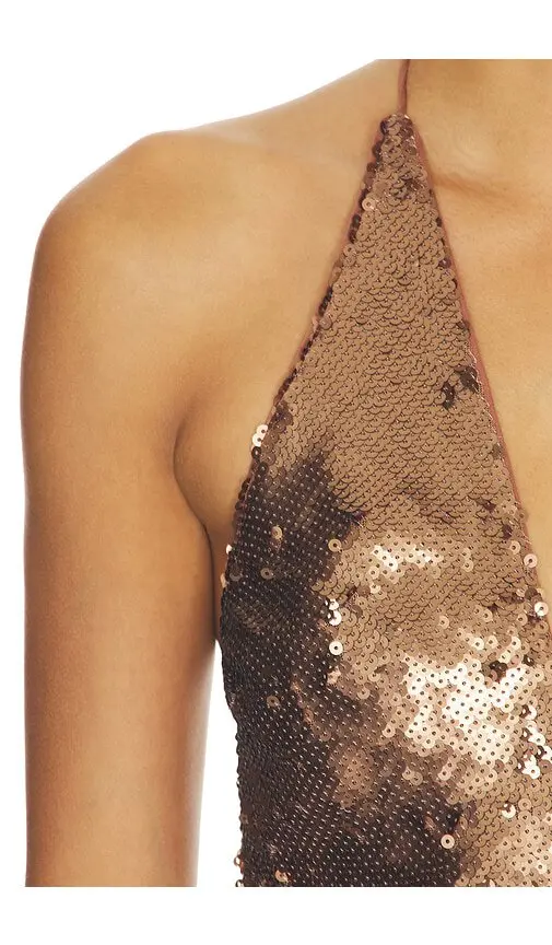 Misha Collection The Plunge Sequin Jersey Dress In Metallic Bronze