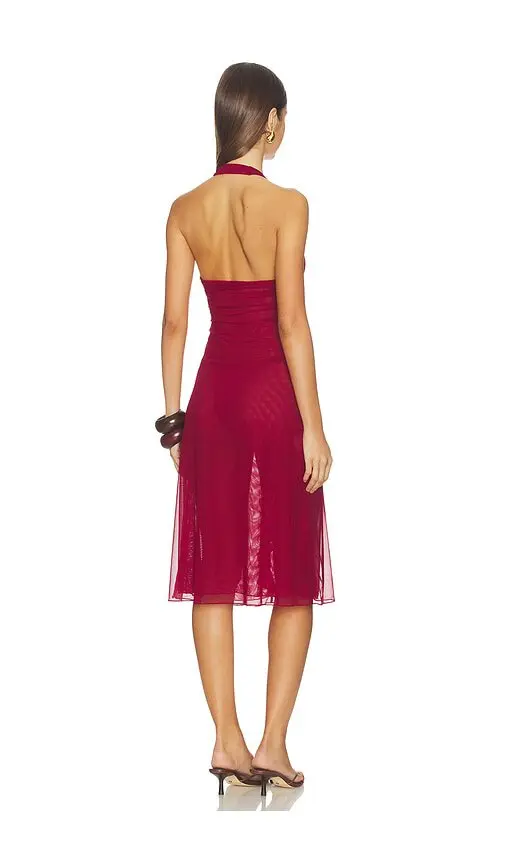 TIGER MIST Sheer Midi Dress With Ruffled Front