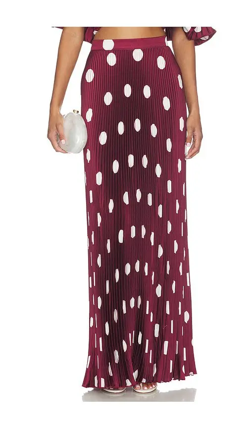 L'IDEE Pleated Polka Dot Maxi Skirt - Wine