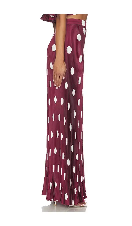 L'IDEE Pleated Polka Dot Maxi Skirt - Wine