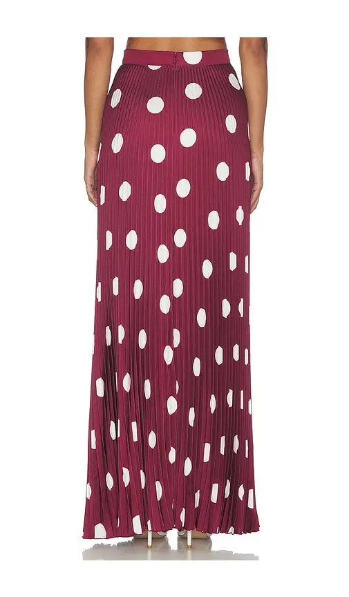 L'IDEE Pleated Polka Dot Maxi Skirt - Wine