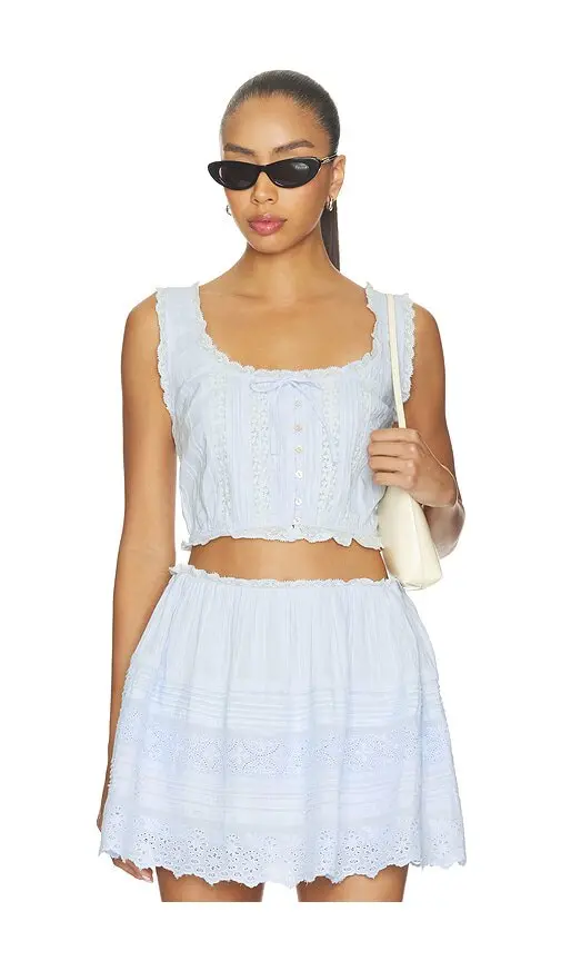 LoveShackFancy Blyss" Lace Trim Cropped Top