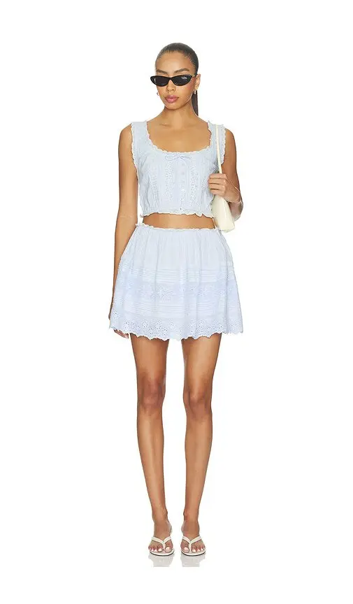 LoveShackFancy Blyss" Lace Trim Cropped Top
