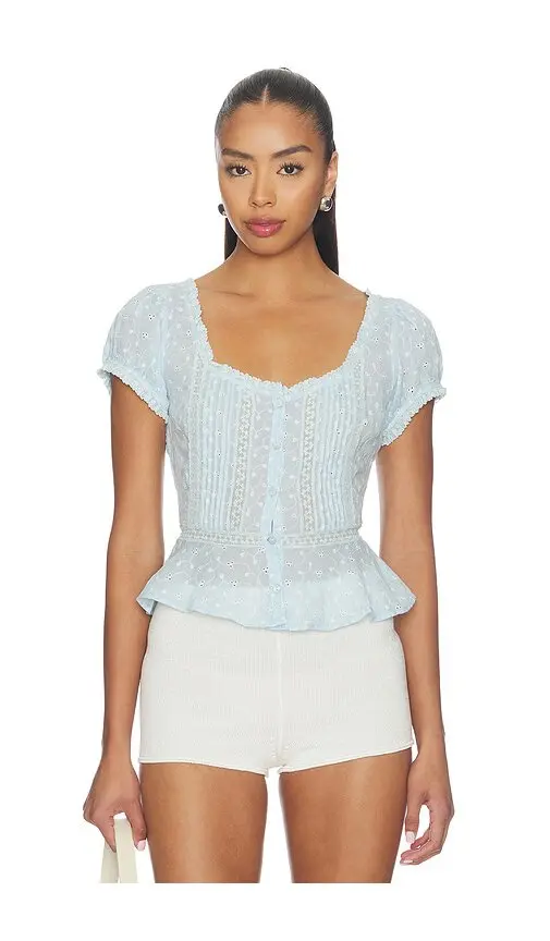 Rixo Sandi Eyelet Voile Top - Blue