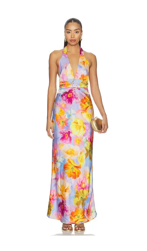 Show Me Your Mumu Deep V Halterneck Maxi Dress - Pink