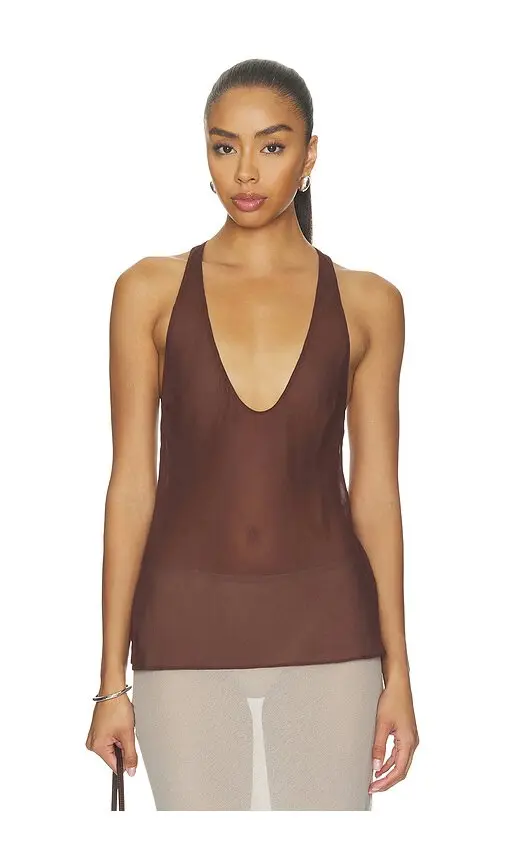EAVES Vivian Sheer Chiffon Top - Chocolate