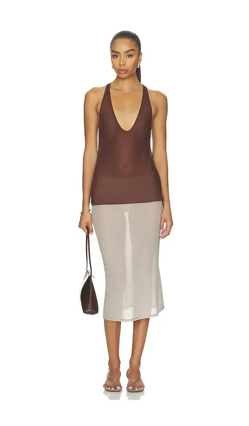 EAVES Vivian Sheer Chiffon Top - Chocolate