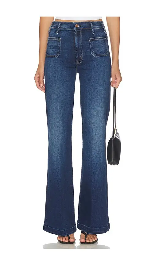 MOTHER Lil Petite Hustler Roller Patch Pocket Sneak Jeans - Blue