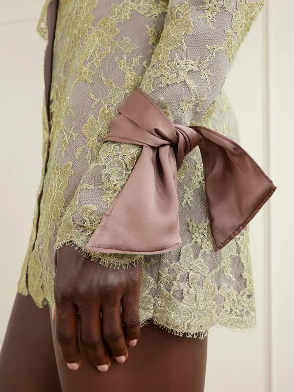 Saint Laurent Scalloped Metallic Lace And Crepe Mini Dress