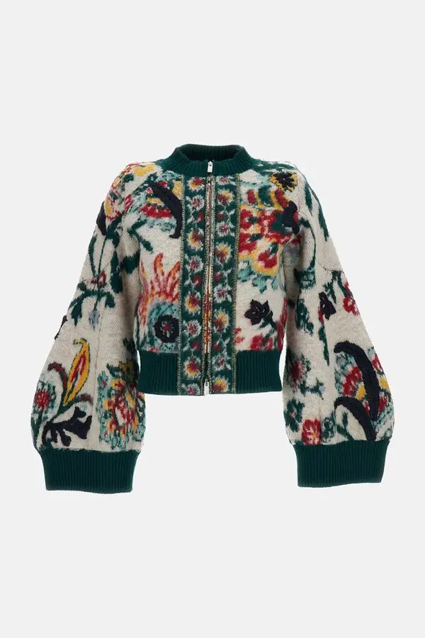 Sacai Cropped Floral Jacquard-knit Jacket - Multicolor